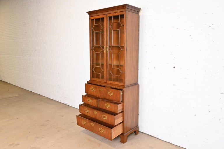 Henredon Georgian Mahogany Breakfront Bookcase Bureau with Drop Front ...