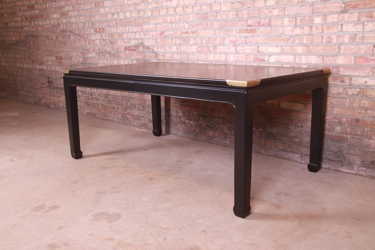 Henredon Hollywood Regency Black Lacquer and Brass Dining Table ...
