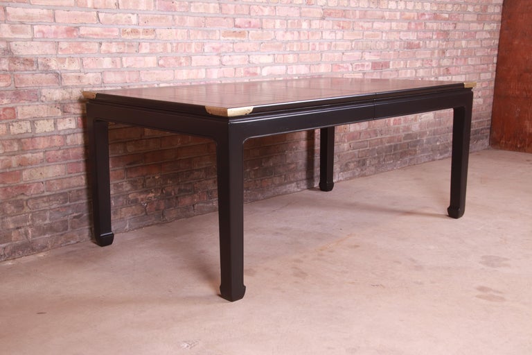 Henredon Hollywood Regency Black Lacquer and Brass Dining Table ...