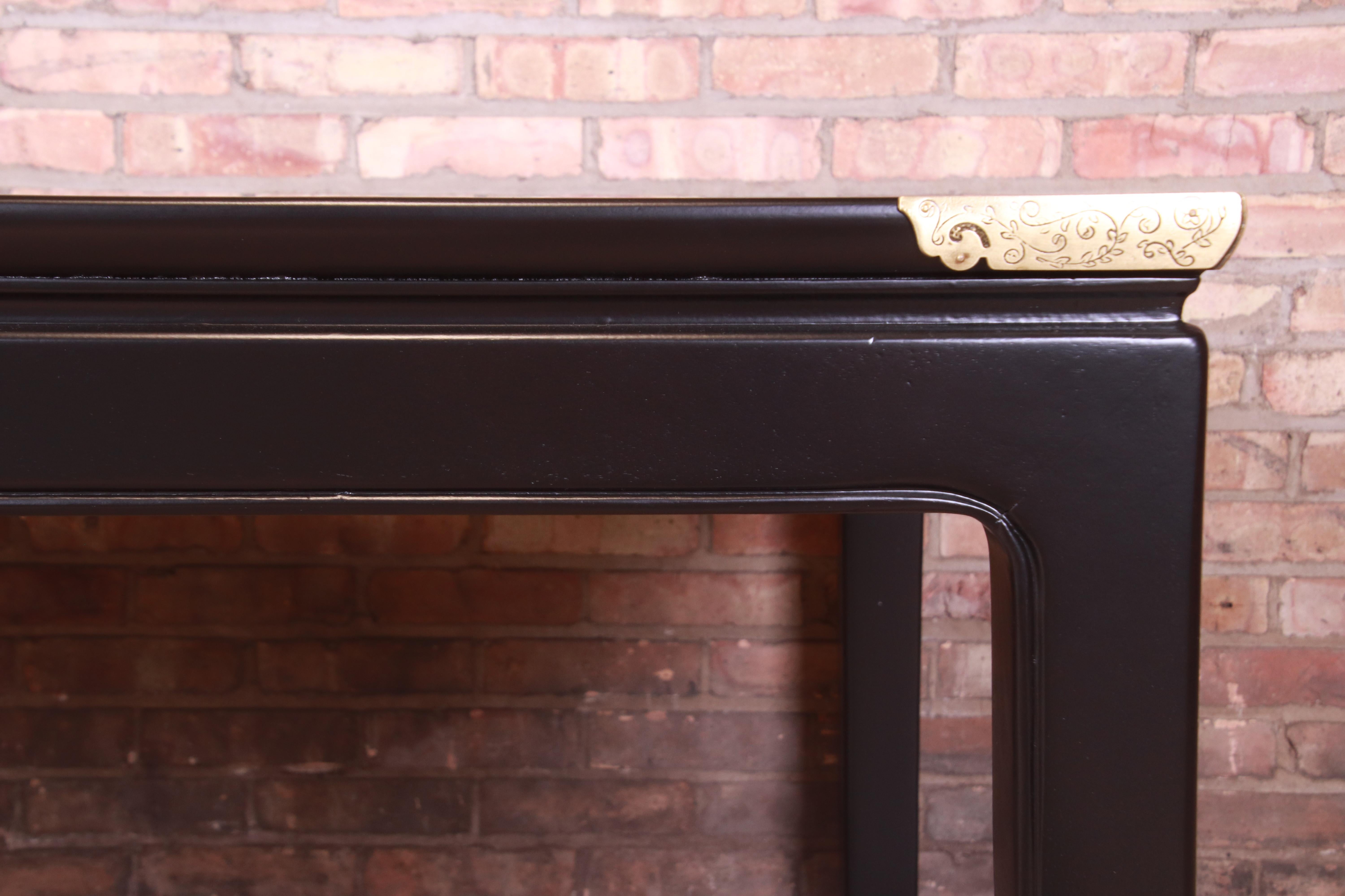 Henredon Hollywood Regency Black Lacquer and Brass Dining Table ...