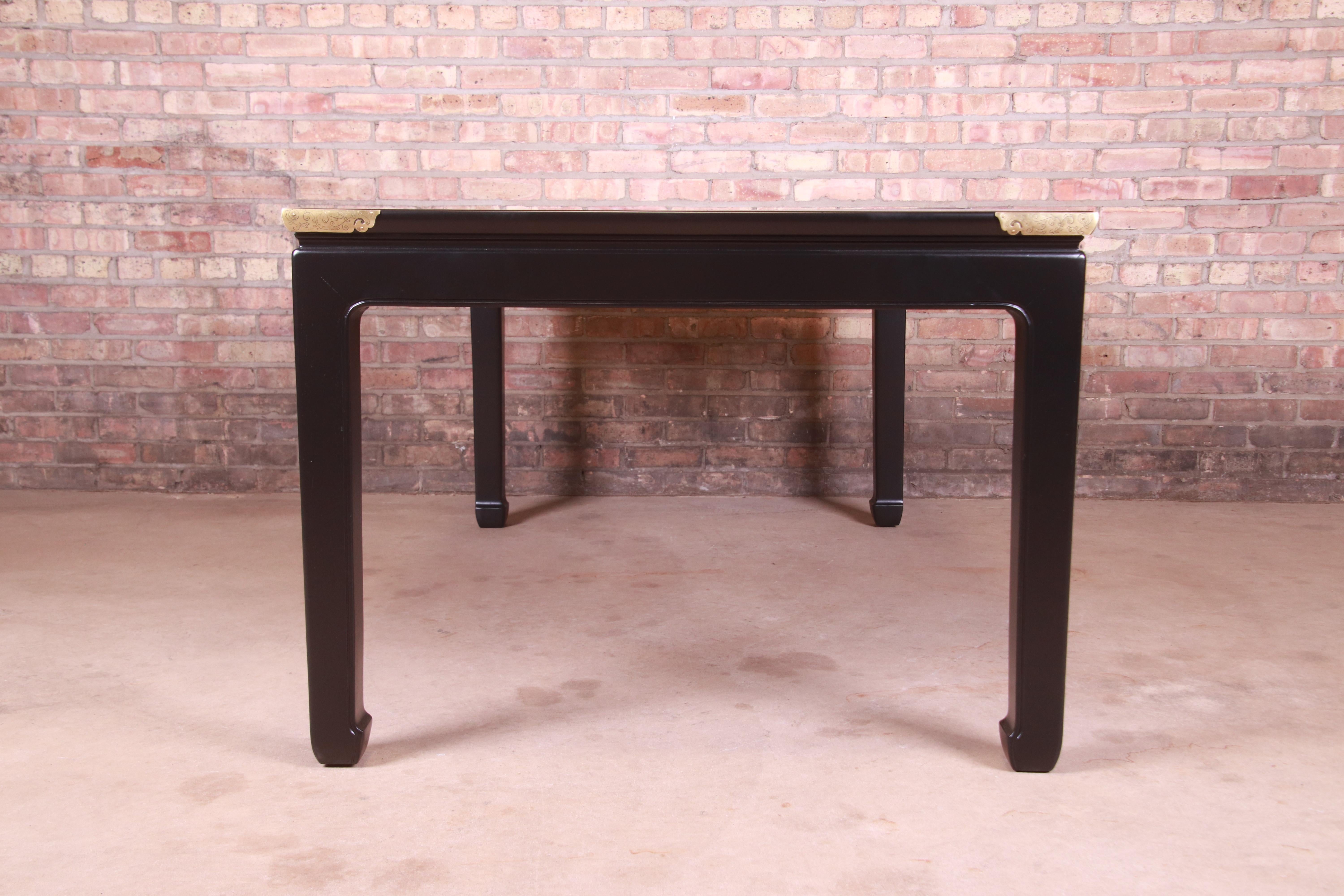 Henredon Hollywood Regency Black Lacquer and Brass Dining Table ...