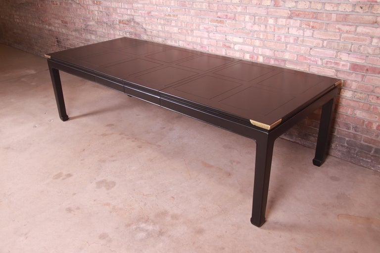 Henredon Hollywood Regency Black Lacquer and Brass Dining Table ...