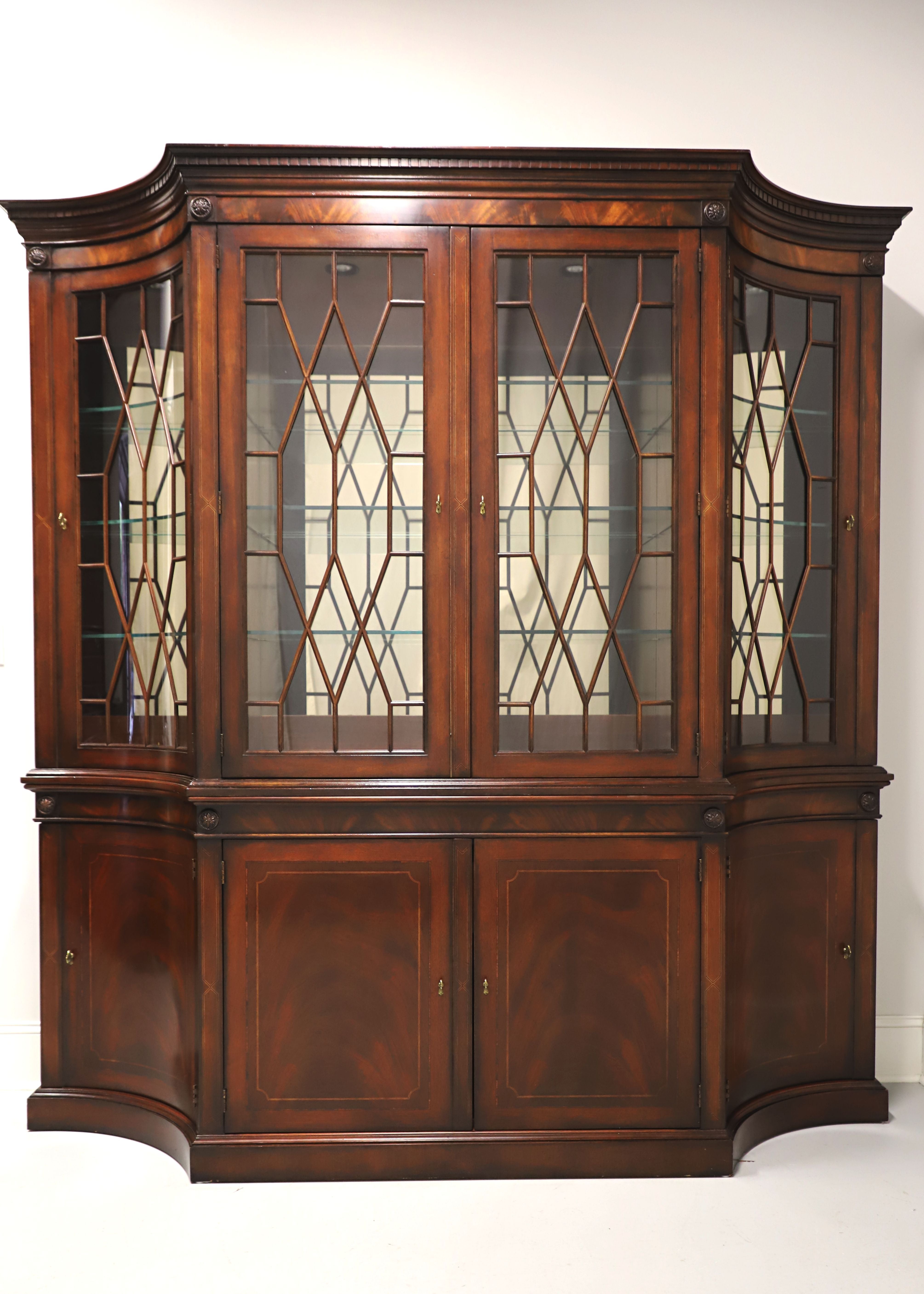 HENREDON Inlaid Flame Mahogany Regency Breakfront China Display Cabinet ...