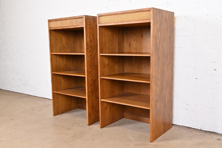 Henredon Mid-Century Modern Oak and Cane Bookcases, Pair For Sale at ...