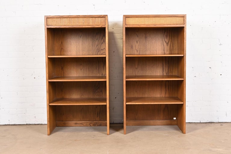 Henredon Mid-Century Modern Oak and Cane Bookcases, Pair For Sale at ...