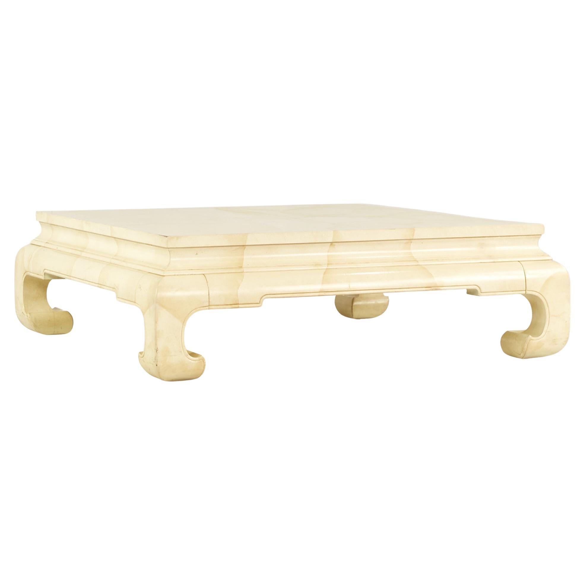 Ming Style Coffee Table in Cashew Lacquer Finish with Metal Edge For ...