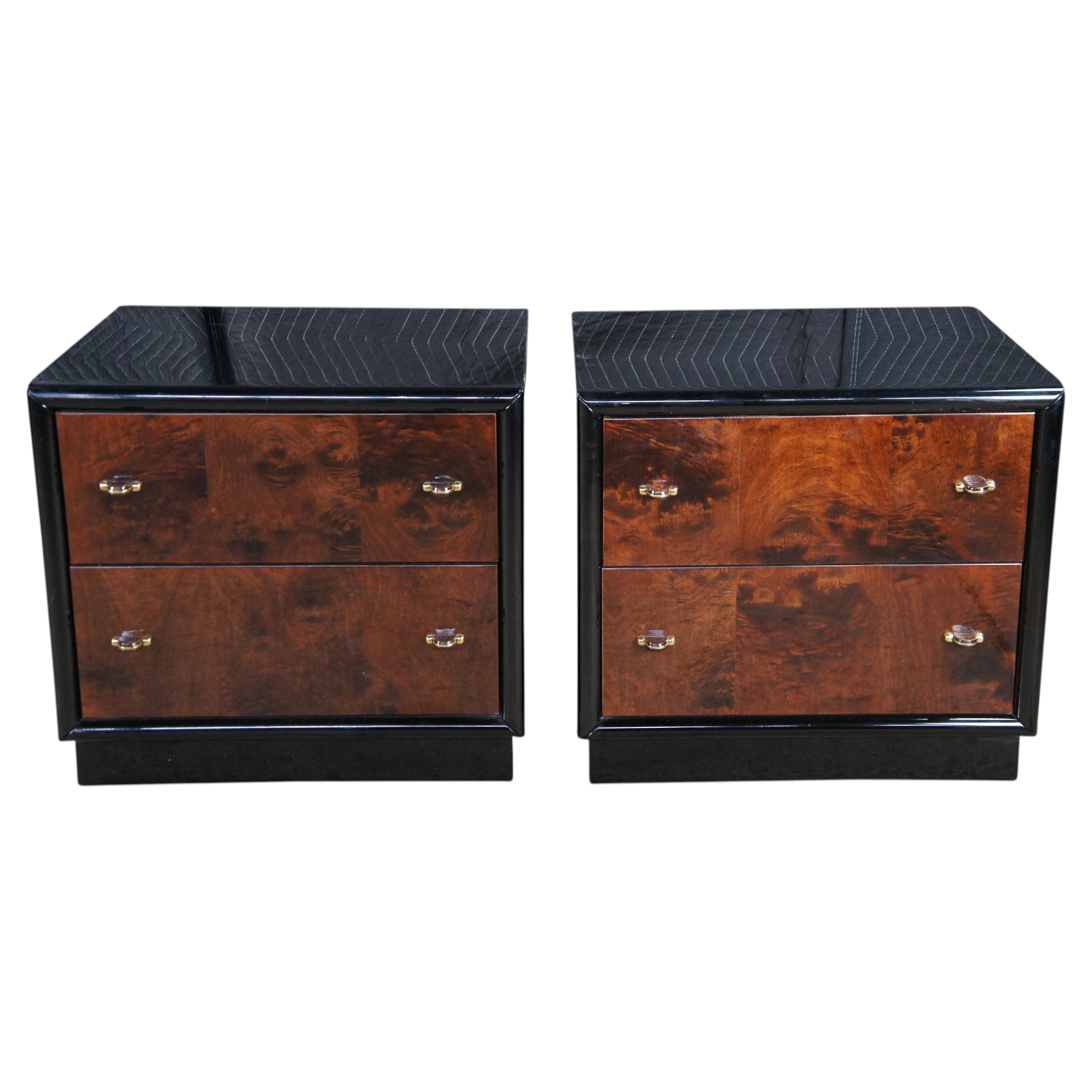 Henredon Scene Three Art Deco Style Walnut Burl Black Lacquer Tallboy ...