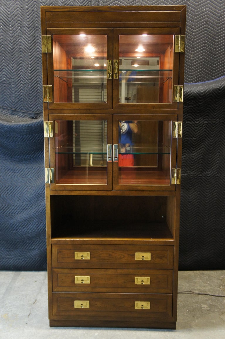 Henredon Scene One Oak Campaign Curio Display Cabinet Library Bookcase ...