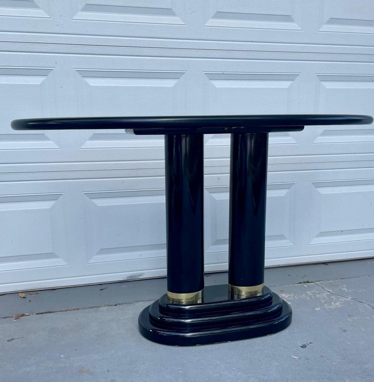 Henredon Scene Three Burl Wood and Black Lacquer Demilune Console Table ...