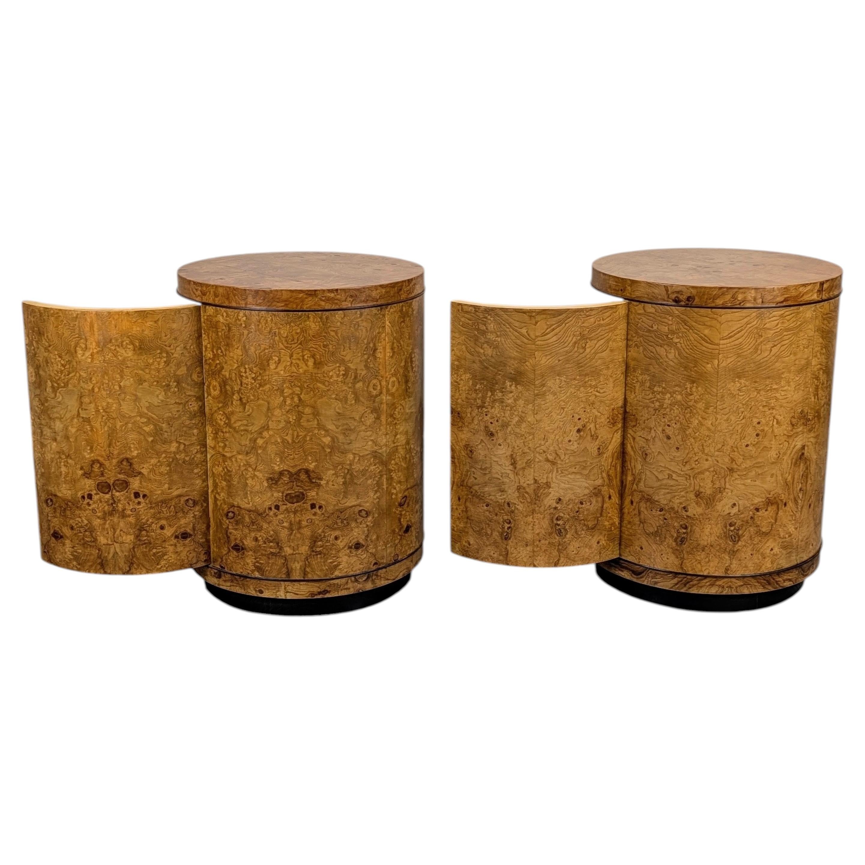 Henredon Scene Two Olive Burlwood Rosewood Drum End Tables For Sale at ...