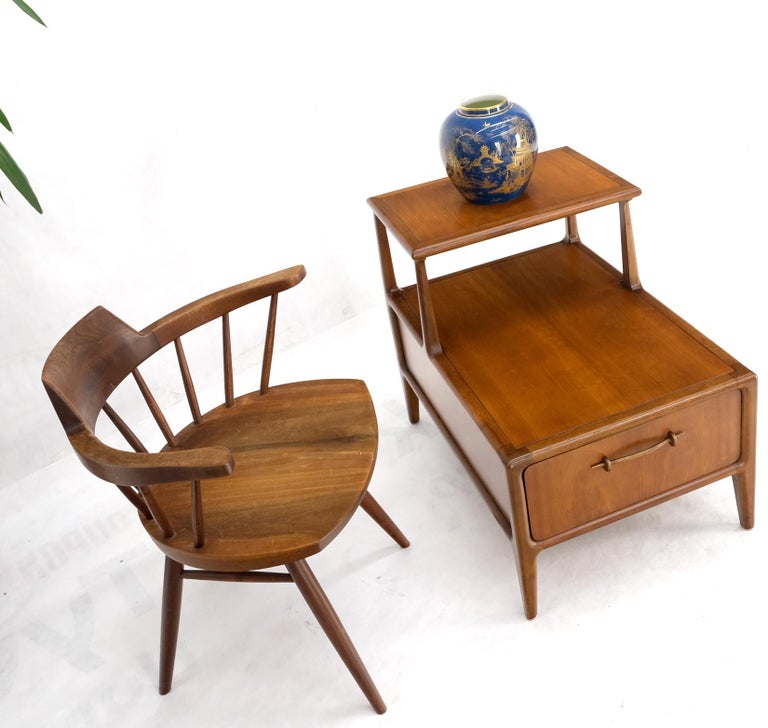 Henredon Solid Walnut Sculptural Two Tier One Drawer Step Side Table ...