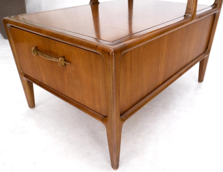 Henredon Solid Walnut Sculptural Two Tier One Drawer Step Side Table ...
