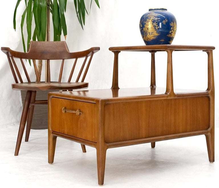 Henredon Solid Walnut Sculptural Two Tier One Drawer Step Side Table ...