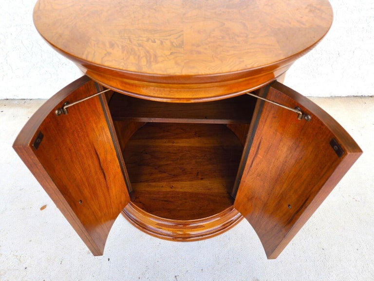 Henredon Style Drum Side Table Burl at 1stDibs