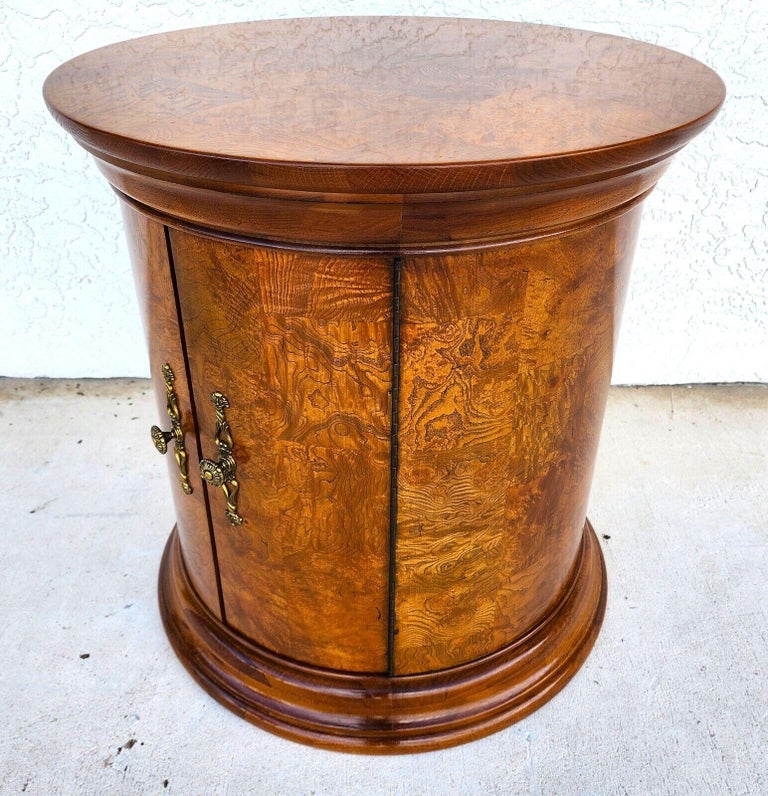 Henredon Style Drum Side Table Burl at 1stDibs