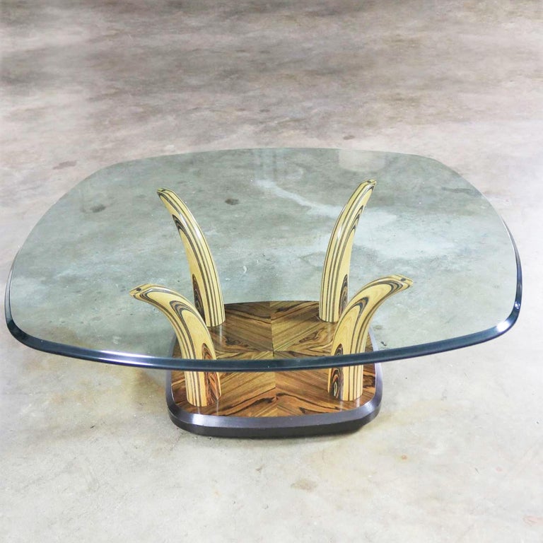 Henredon Zebra Wood Faux Tusk Coffee or Cocktail Table with Glass Top ...