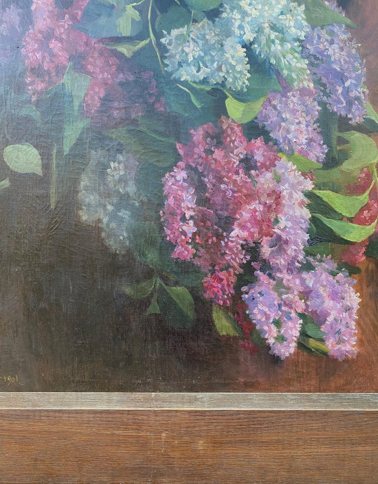 Henri Baudoux - Lilac flowers at the door, 1901 uplifting floral still life large oil on canvas ...