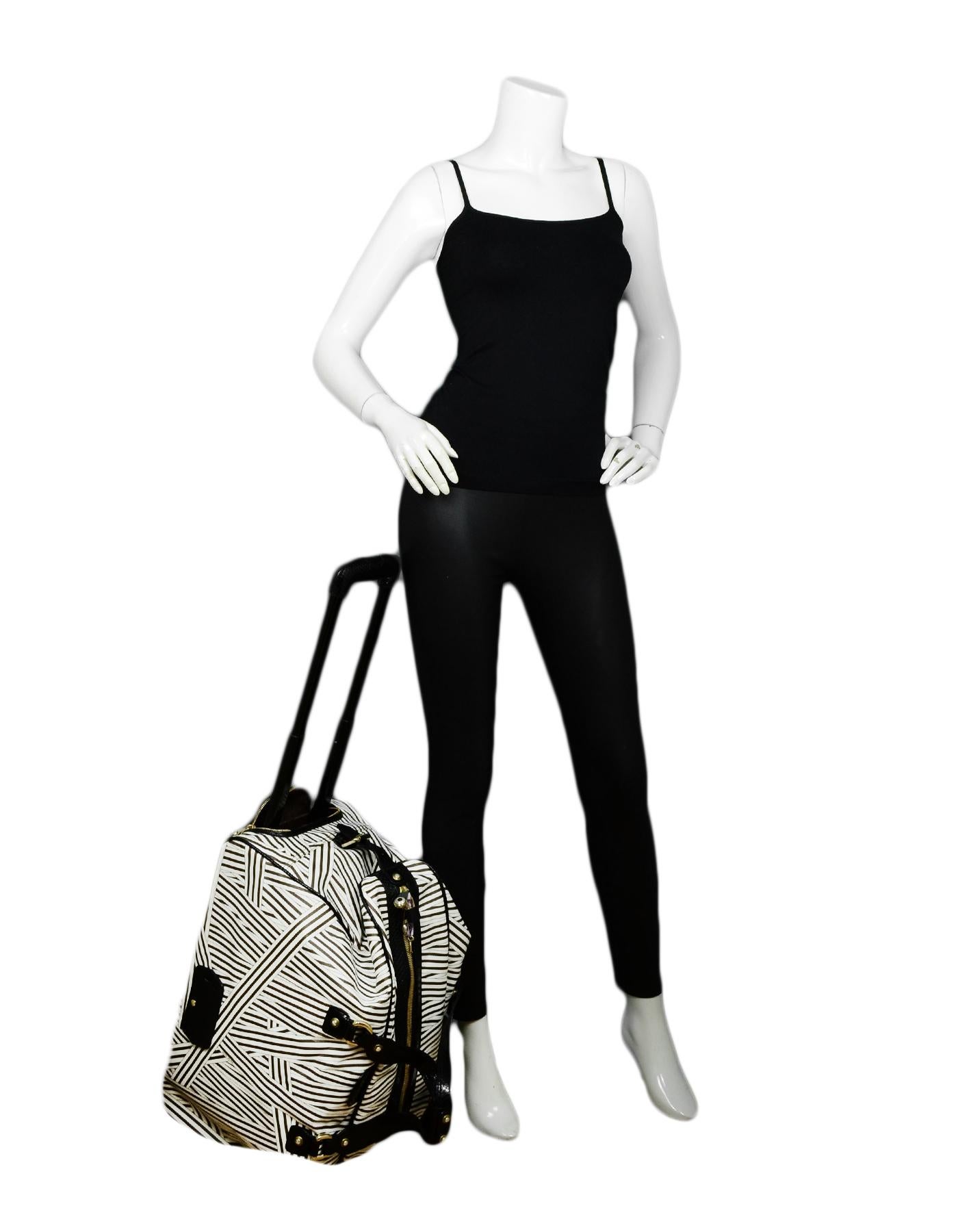 Henri Bendel Brown/White Coated Canvas Rolling Luggage For Sale at ...