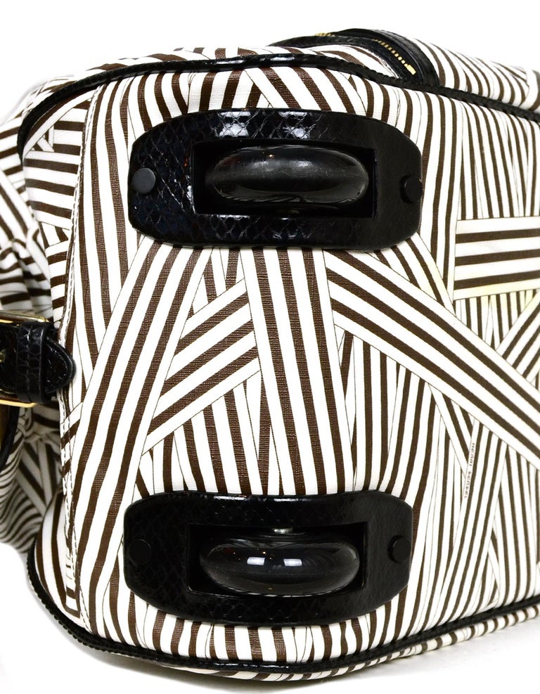 Henri Bendel Brown/White Coated Canvas Rolling Luggage For Sale at 1stDibs
