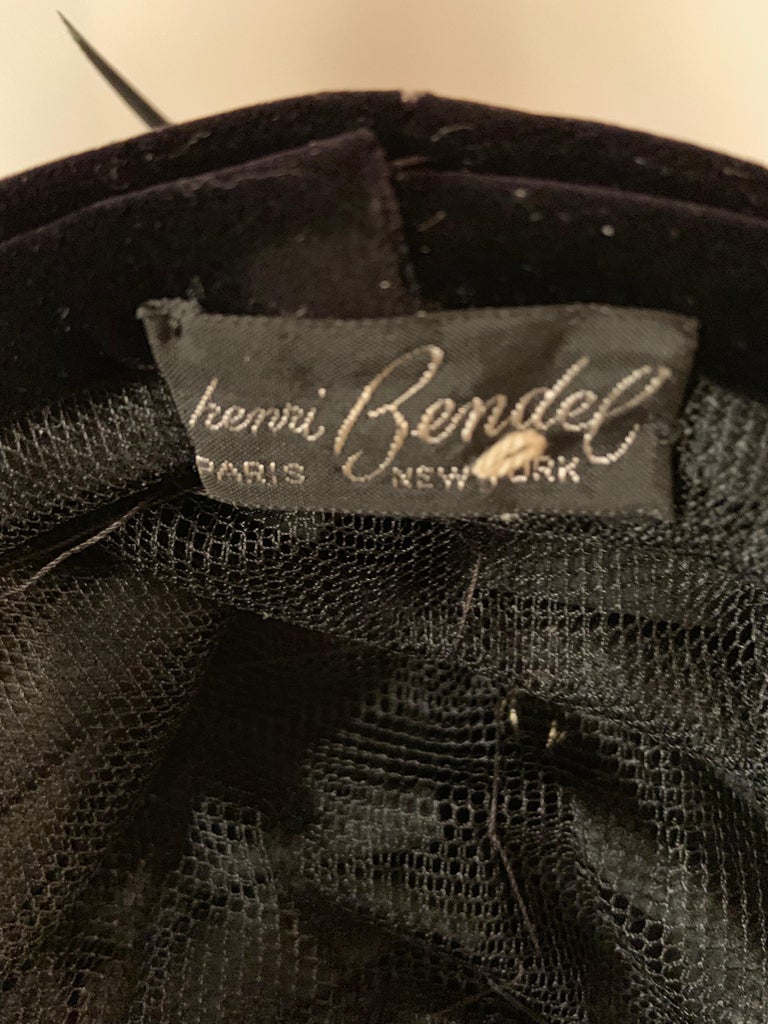 Henri Bendel Feather Trimmed Black Velvet Cocktail Hat at 1stDibs