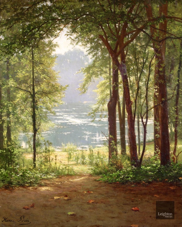Henri Biva - Nenuphars sur un lac - Realist Oil, Lake and Trees in ...