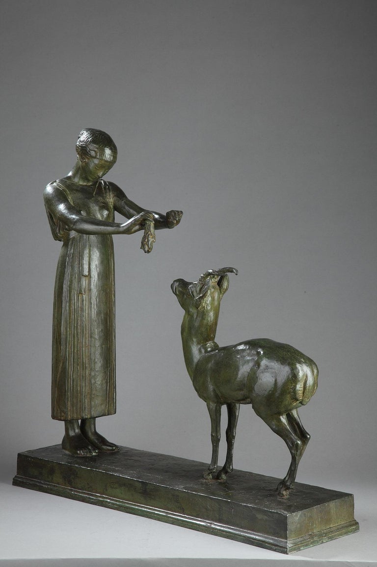 Henri Bouchard - Woman and Gazelle For Sale at 1stDibs