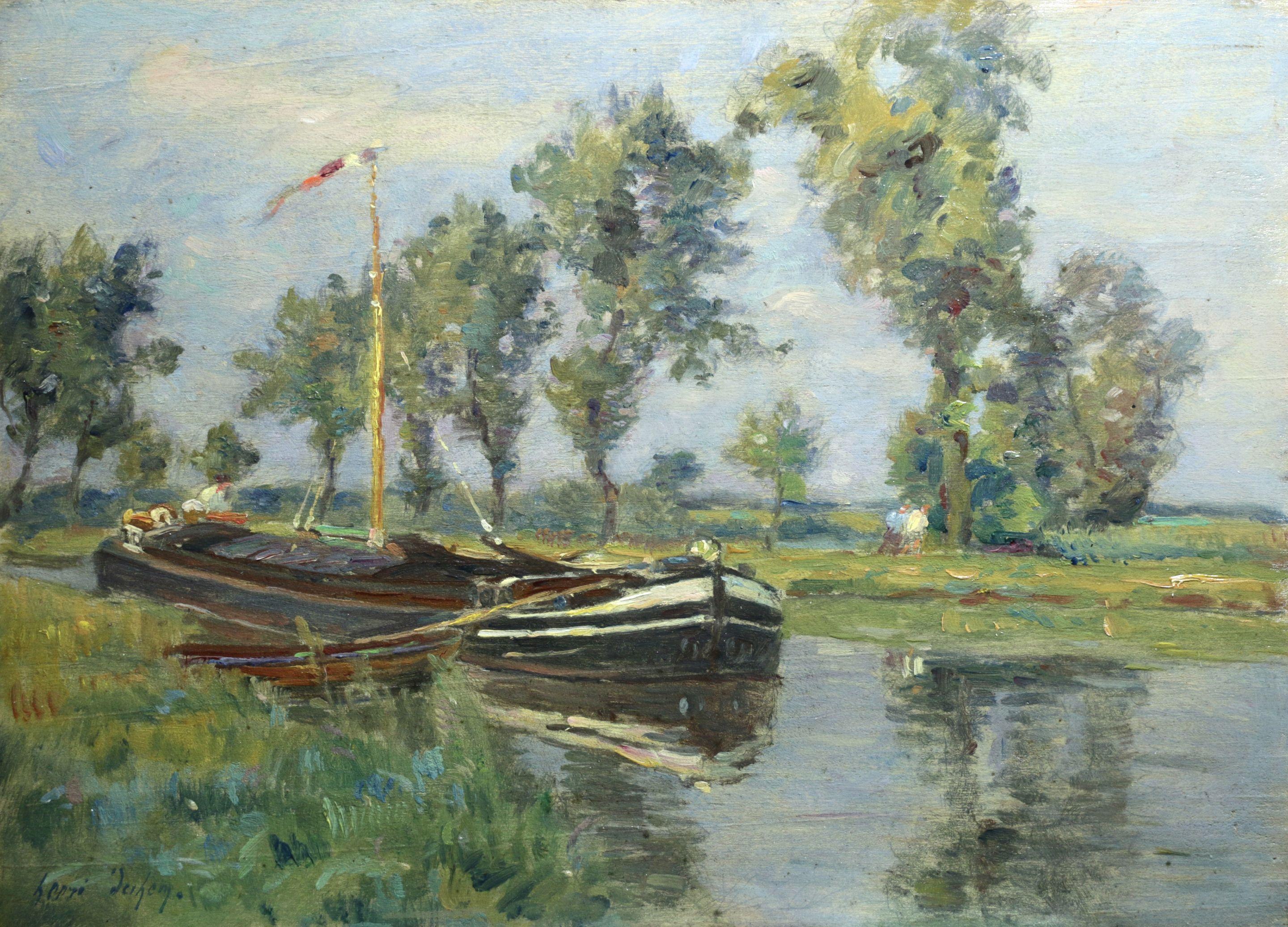 Henri Duhem - Reflection - 19th Century Oil, Mountains and Lake at ...