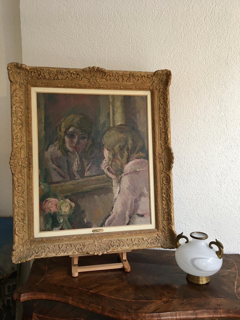 Henri Fehr - Young girl with lipstick For Sale at 1stDibs
