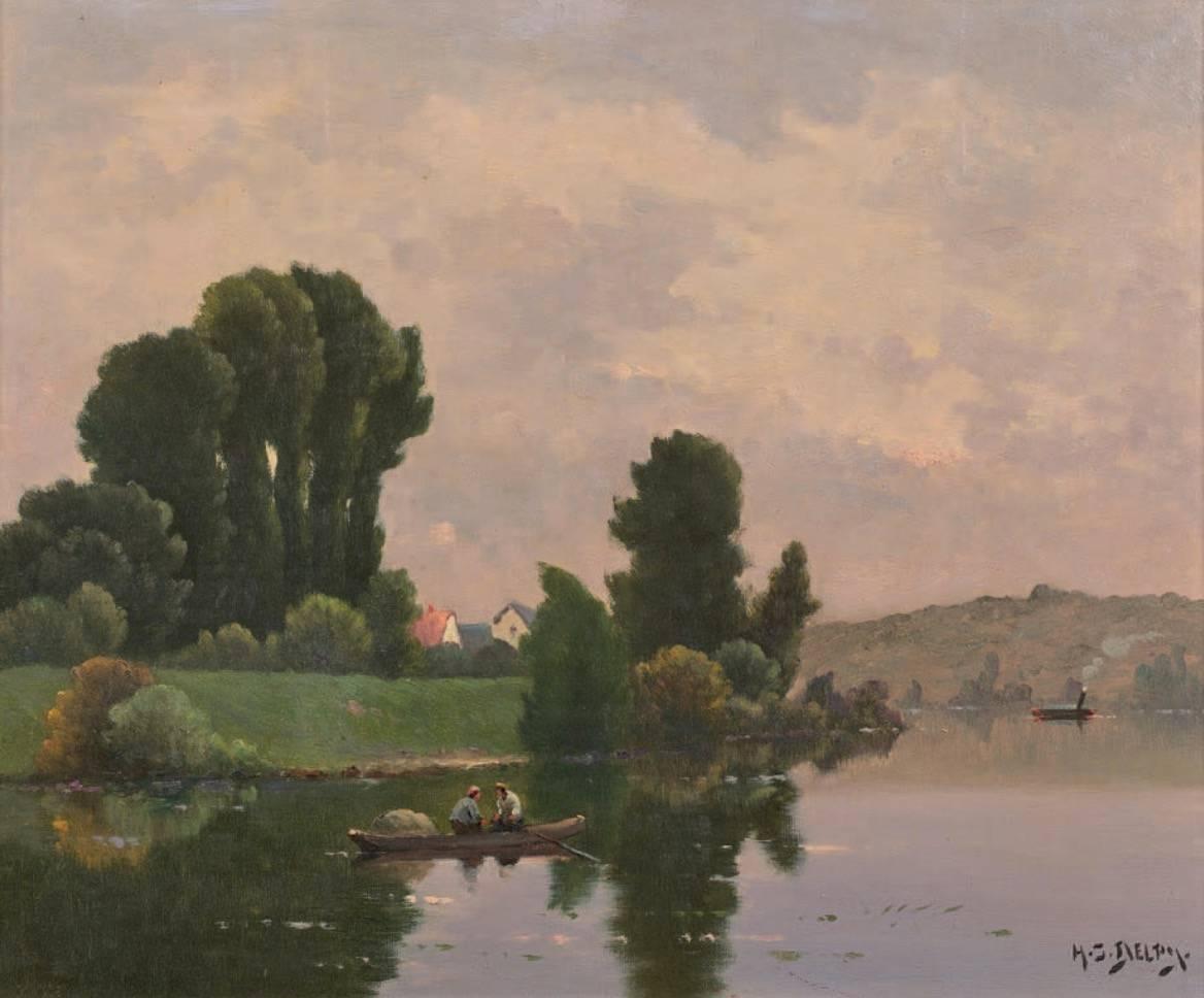 Henri Jacques Delpy - Barque sur l'étang, French Impressionist Signed ...