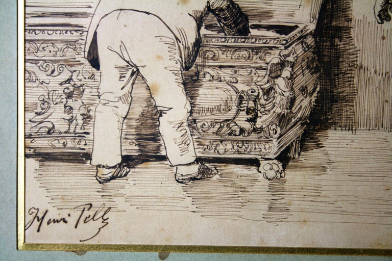 Henri Pille "the artist's studio", Ink Pen on Paper, 19th Century For ...