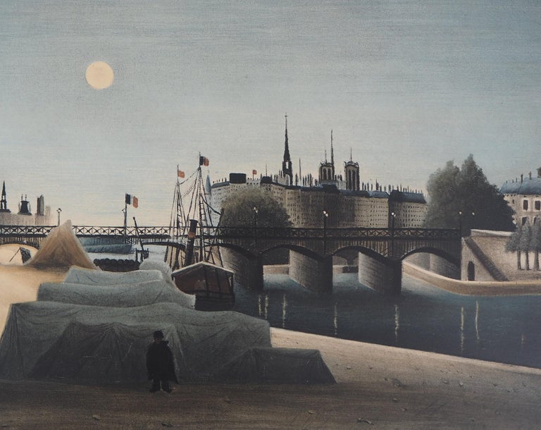 Paris : Seine River and Notre Dame Church - Stone Lithograph For Sale ...