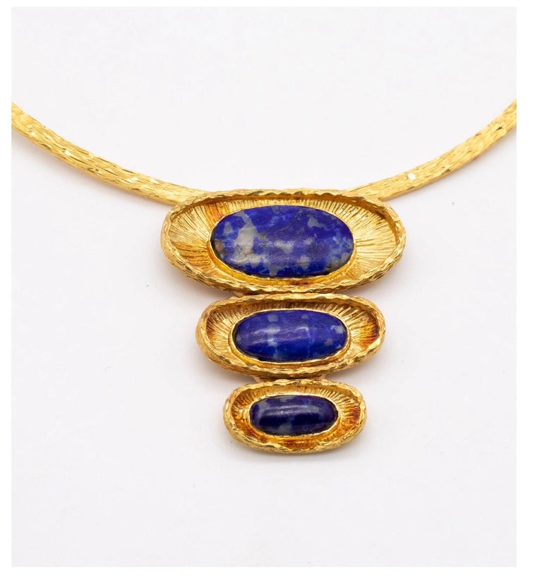 Henri Sandoz 1970 Paris Retro Necklace Textured 18Kt Gold 22.45 Cts ...