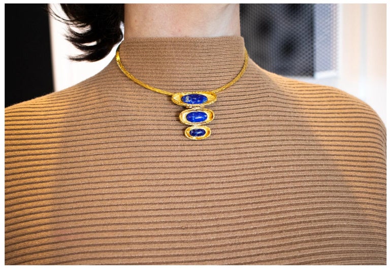 Henri Sandoz 1970 Paris Retro Necklace Textured 18Kt Gold 22.45 Cts ...