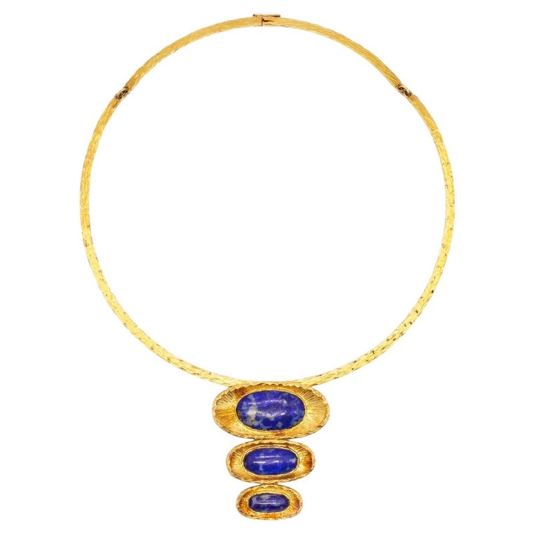Henri Sandoz 1970 Paris Retro Necklace Textured 18Kt Gold 22.45 Cts ...