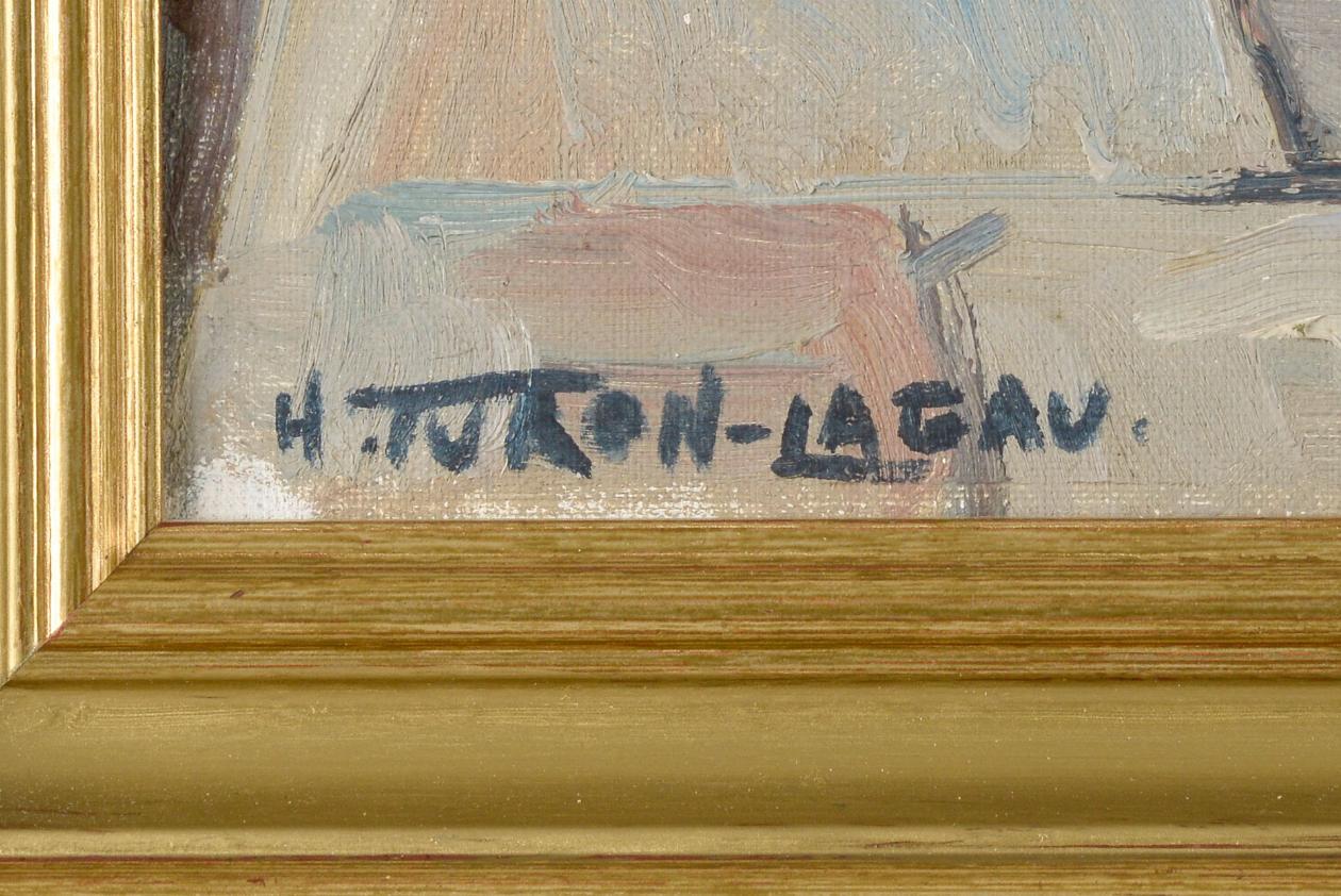 Henri TURON-LAGAU - View of Honfleur harbour in Normandy, original oil ...