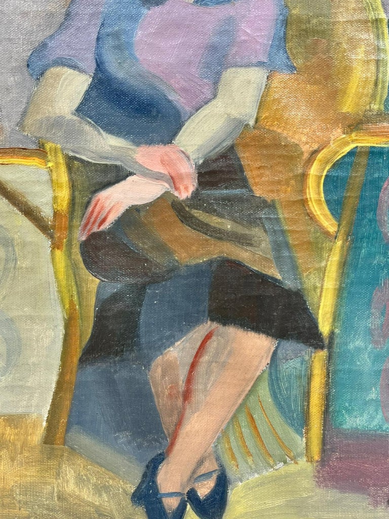 Henri Van Der Beck - 1930's French Cubist Signed Oil Lady in Red Seated ...