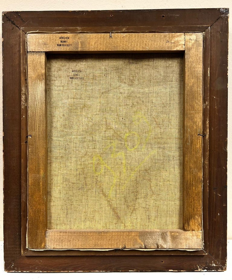 Henri Van Der Beck - 1930's French Cubist Signed Oil Lady in Red Seated ...