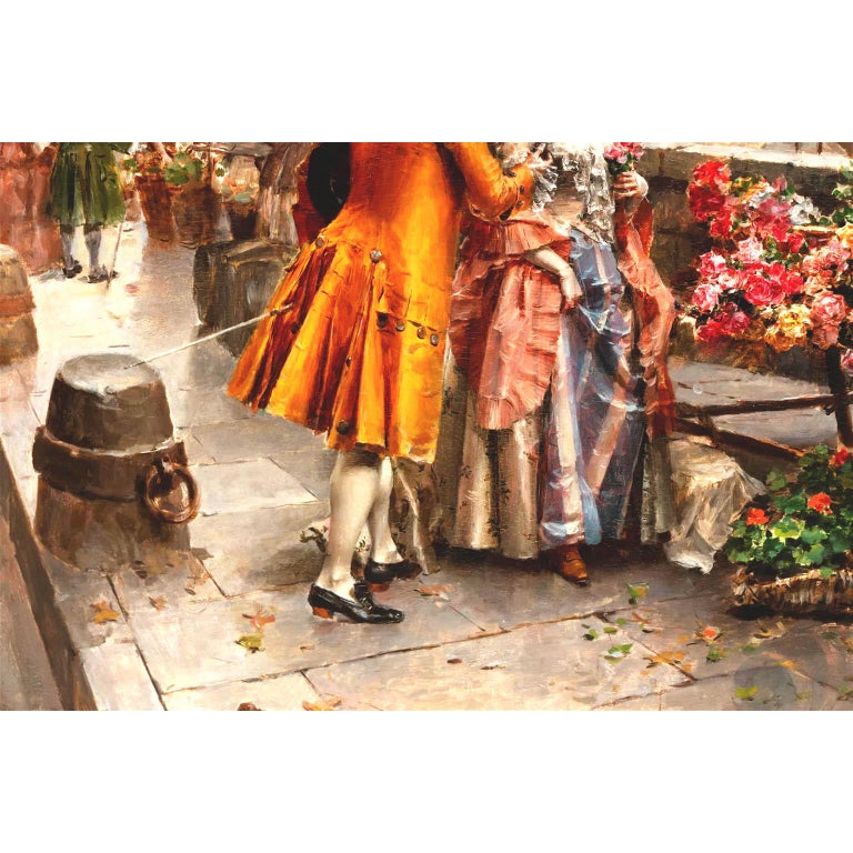 Henri Victor Lesur Oil on Panel "The Flower Seller" For Sale at 1stDibs