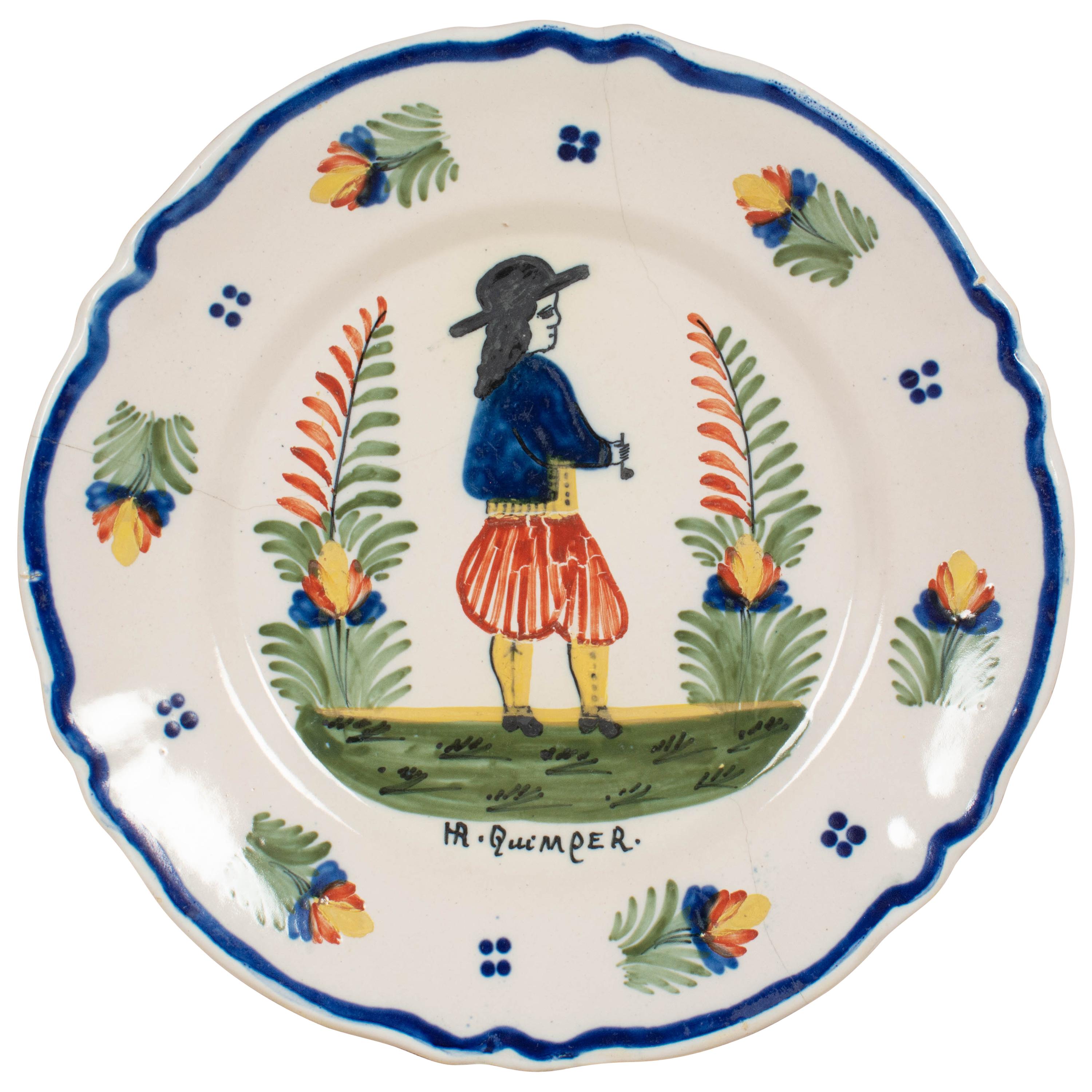 Pair of 19th Century French Hand Painted Faience Plates Signed Henriot ...