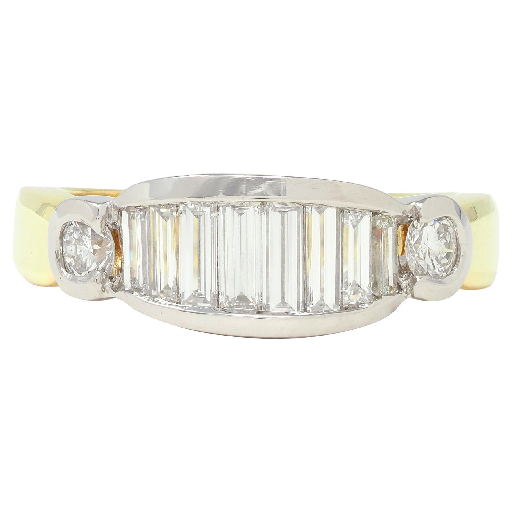 Henry Carré 0.90 CTW Diamond Platinum 18 Karat Yellow Gold Vintage Band ...