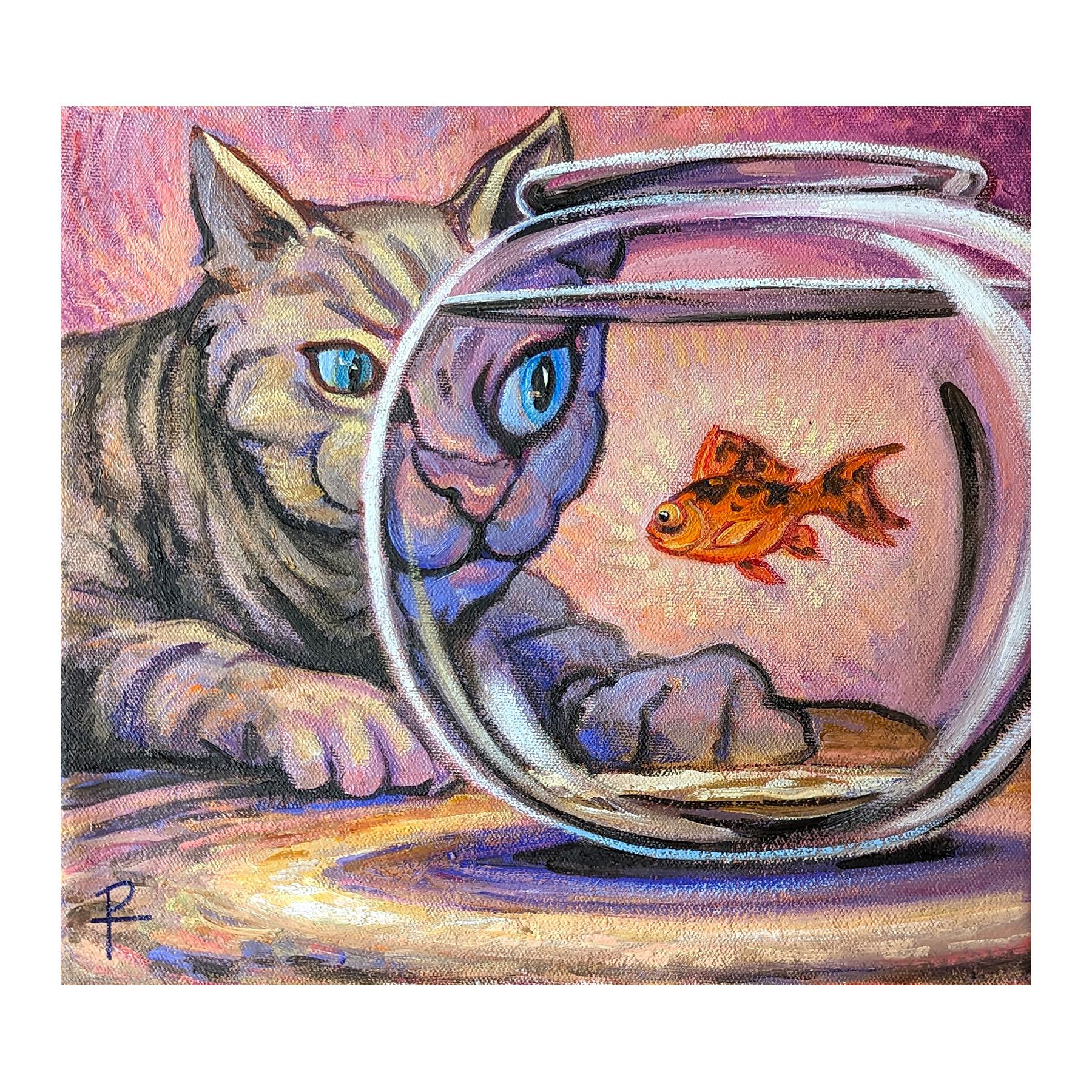 Henry David Potwin - "Cat Fish" Contemporary Pink Toned Surrealist ...