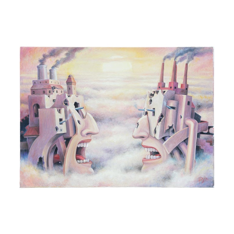 Henry David Potwin - “Krieg” Soft Hued Contemporary Abstract Surrealist ...