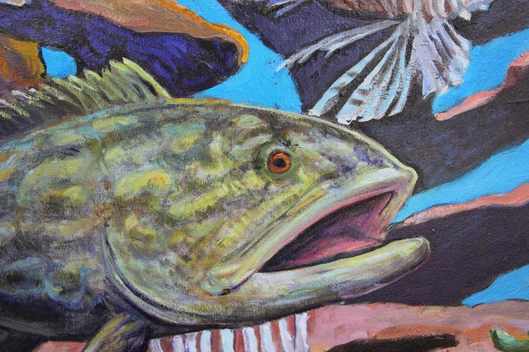 Henry David Potwin - "Large Underwater Fish Painting" Colorful Realist ...
