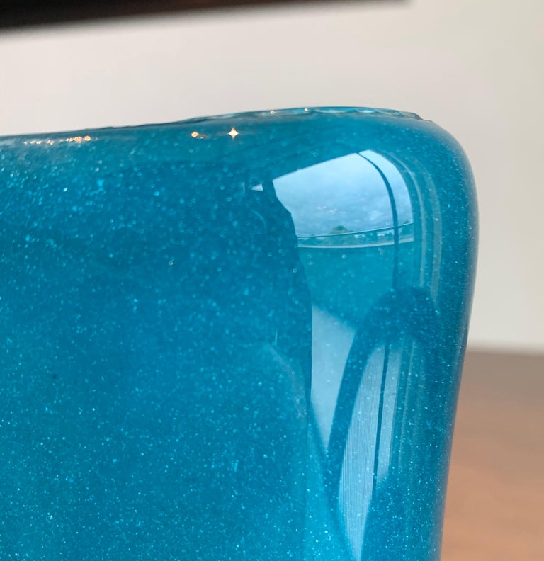 Henry Dean 1970 Belgian Turquoise Art Glass Vase Set of 2 For Sale at ...