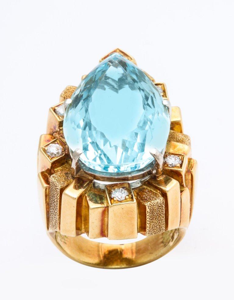 Henry Dunay Retro 18K Aquamarine and Diamond cocktail Ring For Sale at ...
