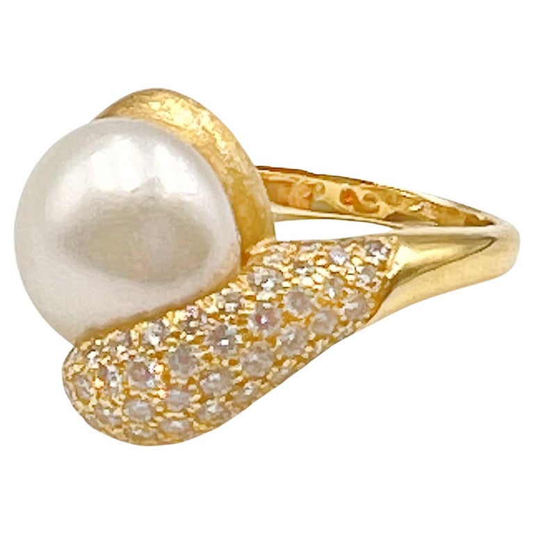 Henry Dunay 18k Gold South Sea Pearl Diamond Sabi Ring For Sale at 1stDibs