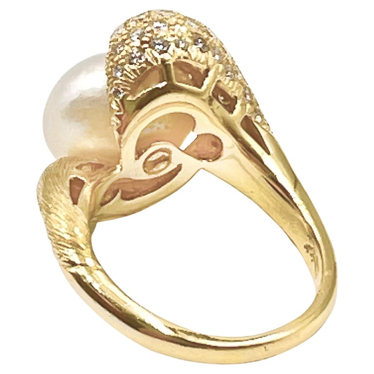 Henry Dunay 18k Gold South Sea Pearl Diamond Sabi Ring For Sale at 1stDibs
