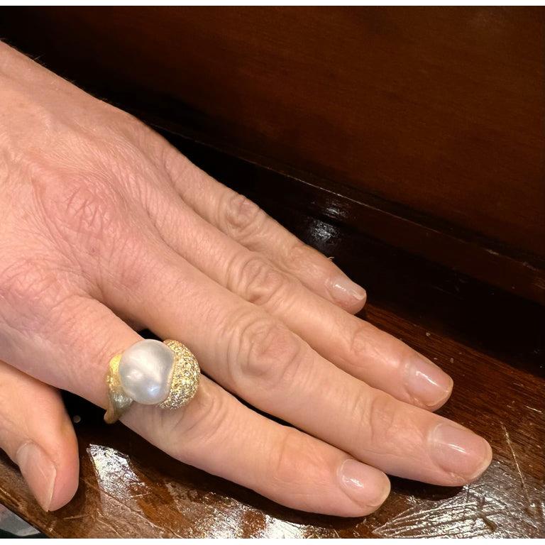 Henry Dunay 18k Gold South Sea Pearl Diamond Sabi Ring For Sale at 1stDibs