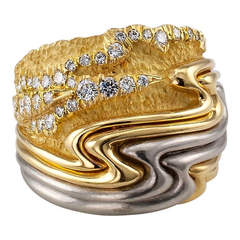 Henry Dunay Diamond Gold Platinum Ring Band at 1stDibs