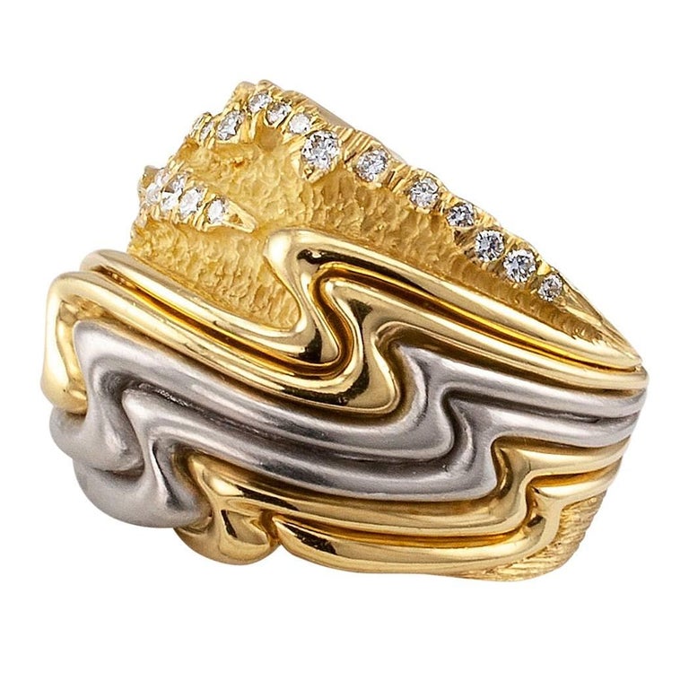 Henry Dunay Diamond Gold Platinum Ring Band at 1stDibs